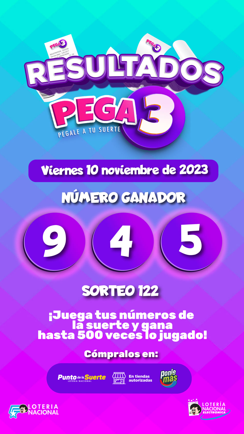 Pega3 de Ecuador- Sorteo de Pega3 del Viernes 10 de Noviembre de 2023