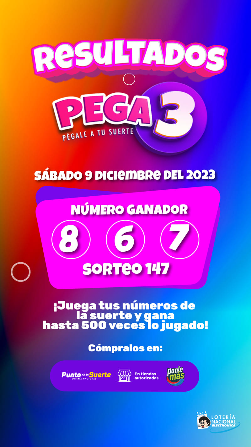 Pega3 de Ecuador- Sorteo de Pega3 del Sábado 9 de Diciembre de 2023