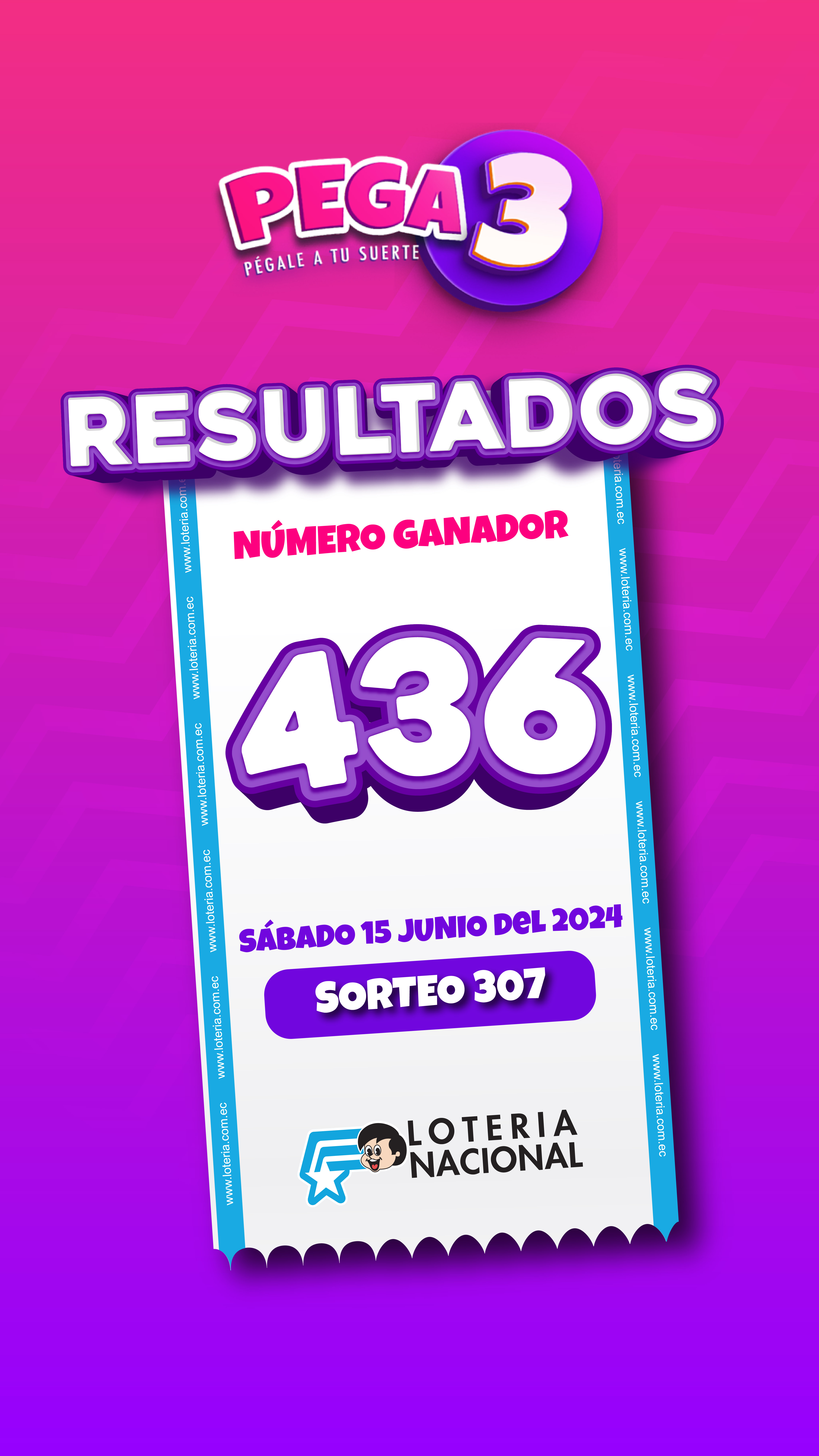 Pega3 de Ecuador- Sorteo de Pega3 del Sábado 15 de Junio de 2024